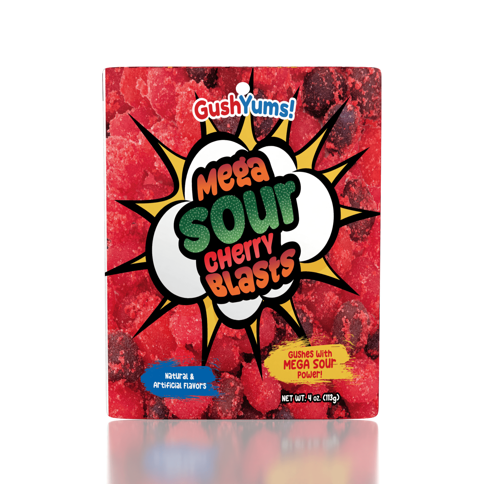 Sour Cherry GushYums Gummy Candy - 4oz Mega Blasts - Showcase